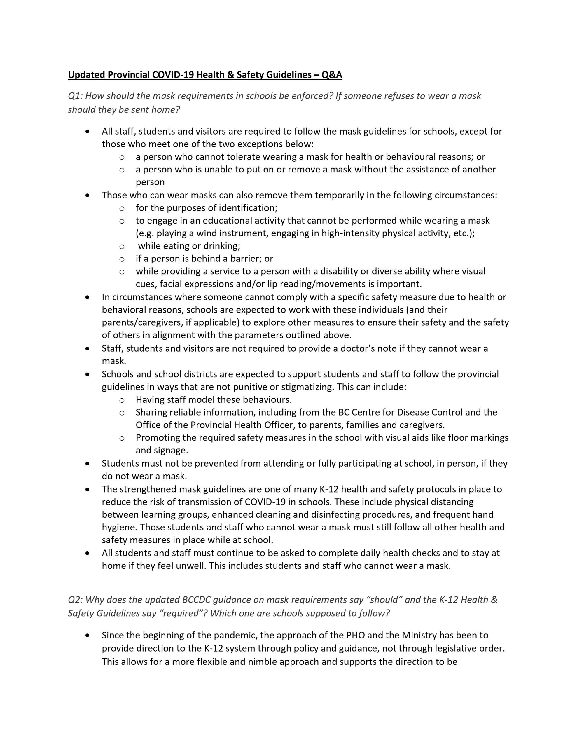 Covid-19 : Frequently Asked Questions | SD52 Website